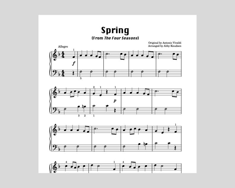 SIMPLIFIED Spring (from the Four Seasons) | Easy Vivaldi Piano Sheet ...