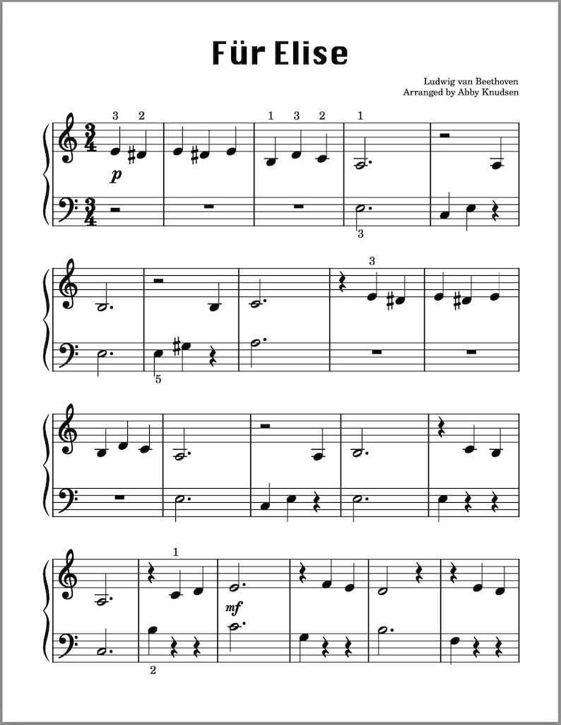 BEGINNER Für Elise | Easy Beethoven Piano Sheet Music - Printable PDF ...