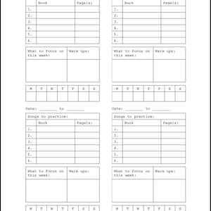 Music Practice Chart - Weekly Assignments Log - Printable PDF - Etsy