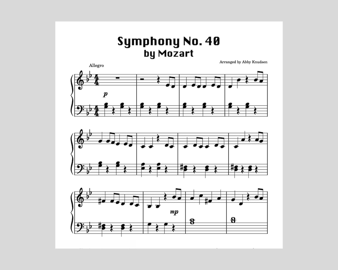 SIMPLIFIED Mozart's Symphony No. 40 | Easy Piano Sheet Music ...