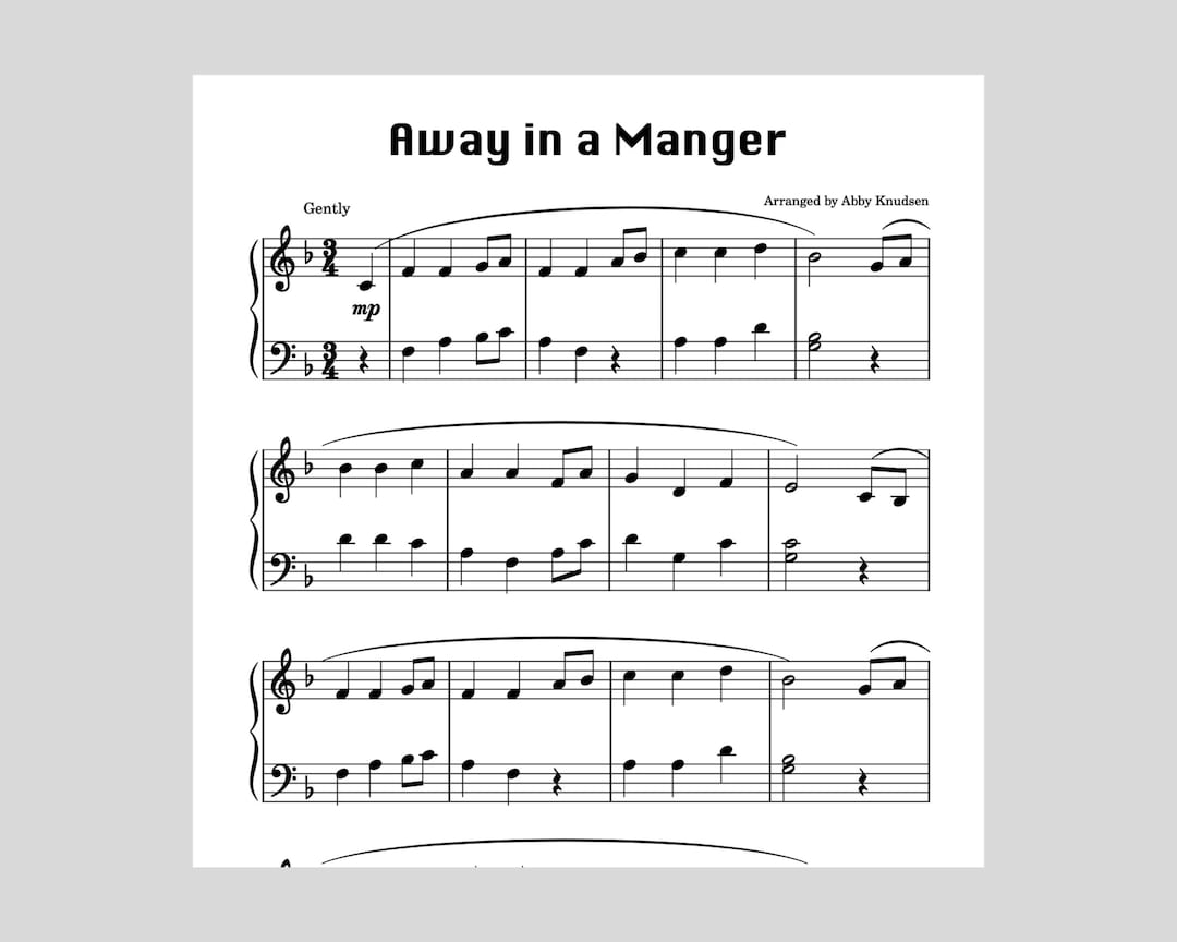 Away in a Manger | Easy Christmas Piano Sheet Music - Printable PDF - Etsy