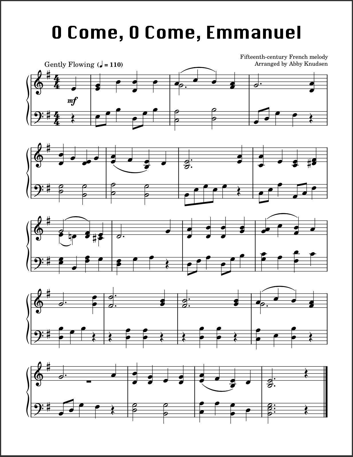 O Come, O Come, Emmanuel | Easy Piano Christmas Sheet Music - Printable ...