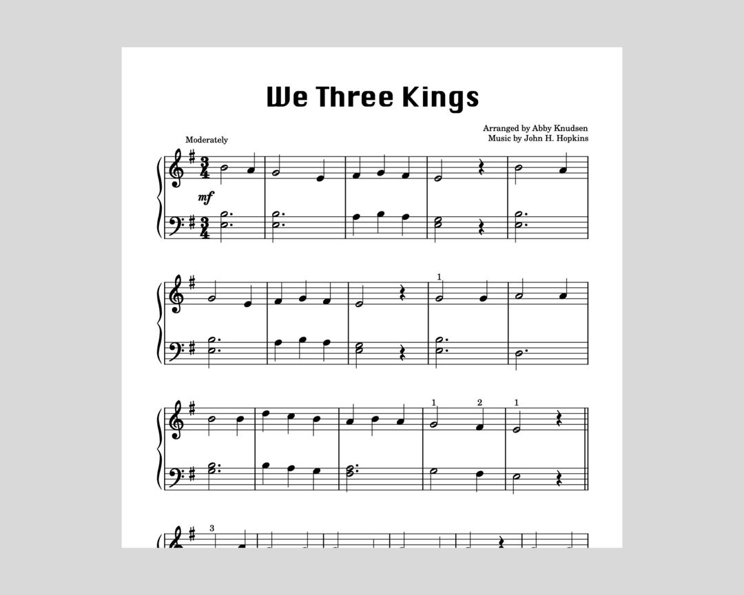 We Three Kings | Easy Christmas Piano Sheet Music - Printable PDF - Etsy