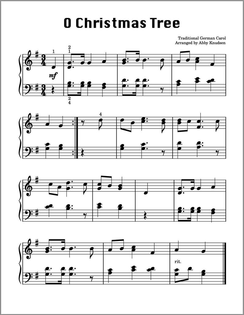 O Christmas Tree | Easy Piano Sheet Music - Printable PDF - Etsy