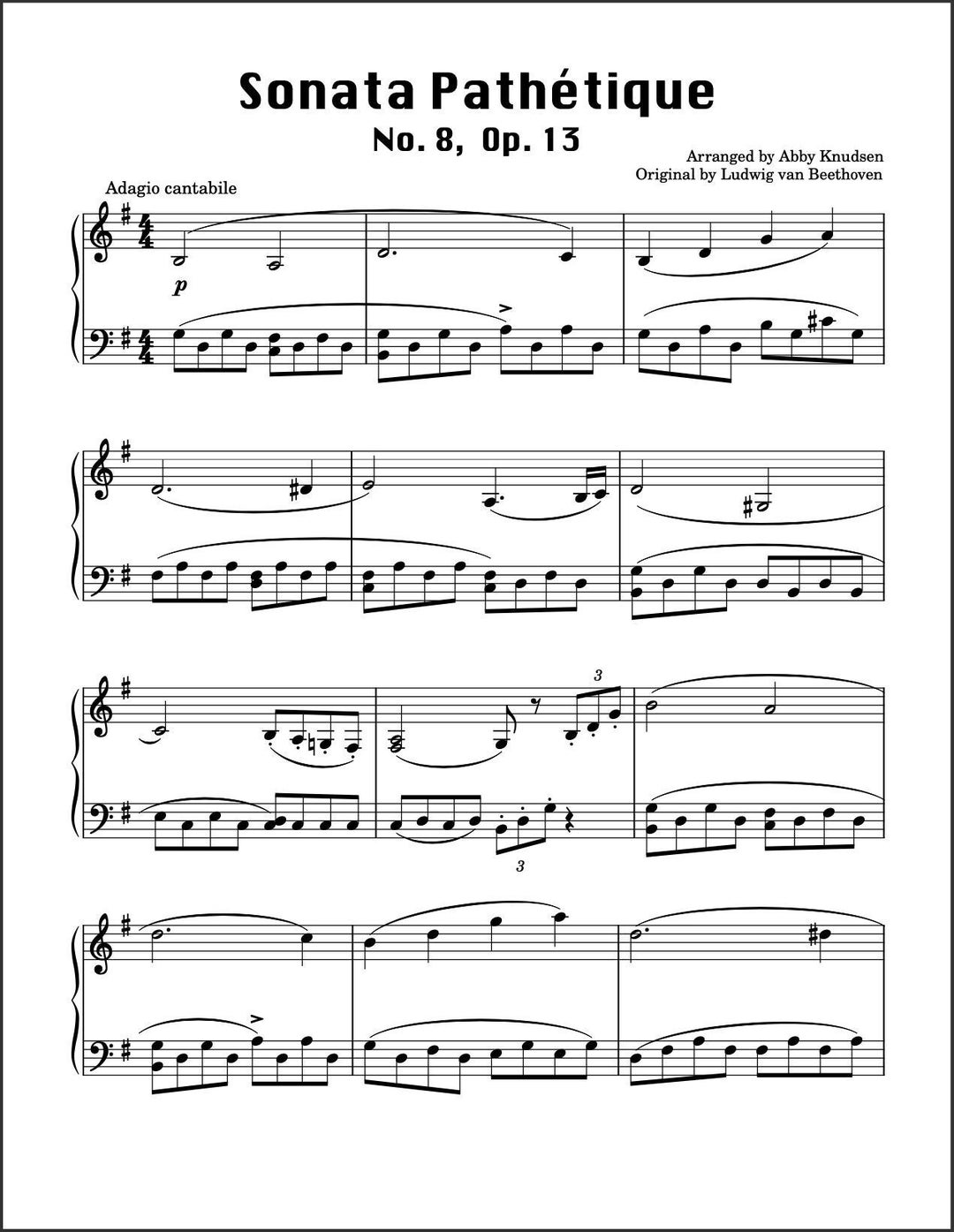 SIMPLIFIED Sonata Pathétique easier Key Intermediate Beethoven Piano ...