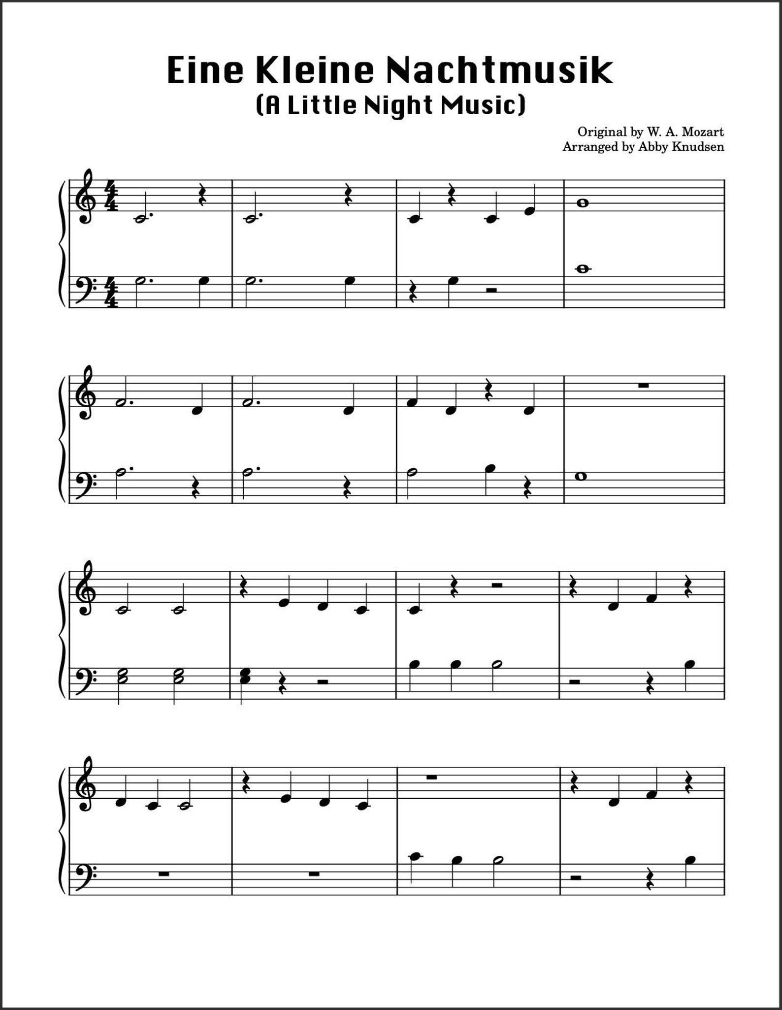 BEGINNER Eine Kleine Nachtmusik (A Little Night Music) by Mozart | Easy ...