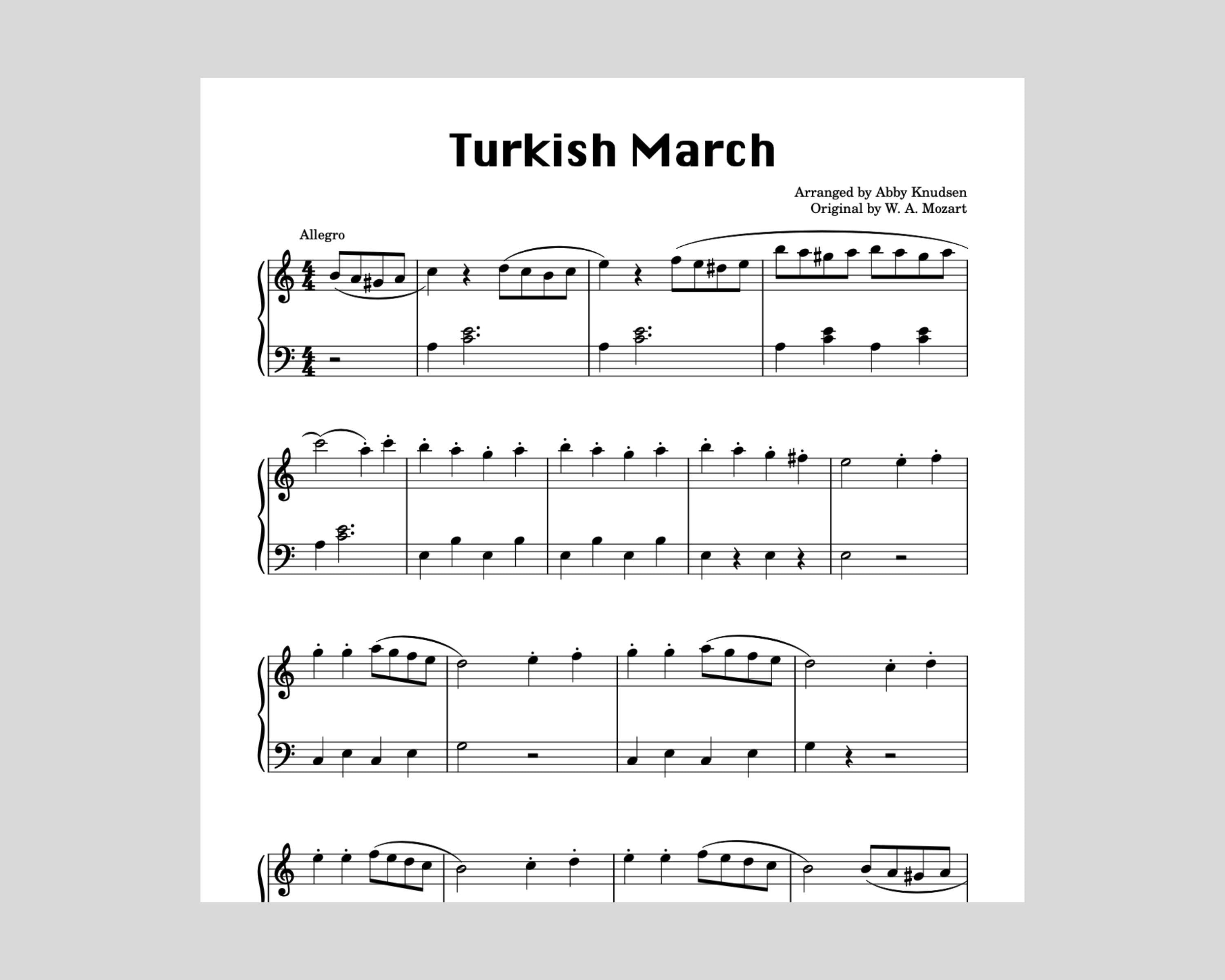 SIMPLIFIED Turkish March (rondo Alla Turca) | Mozart Easy Piano Sheet ...
