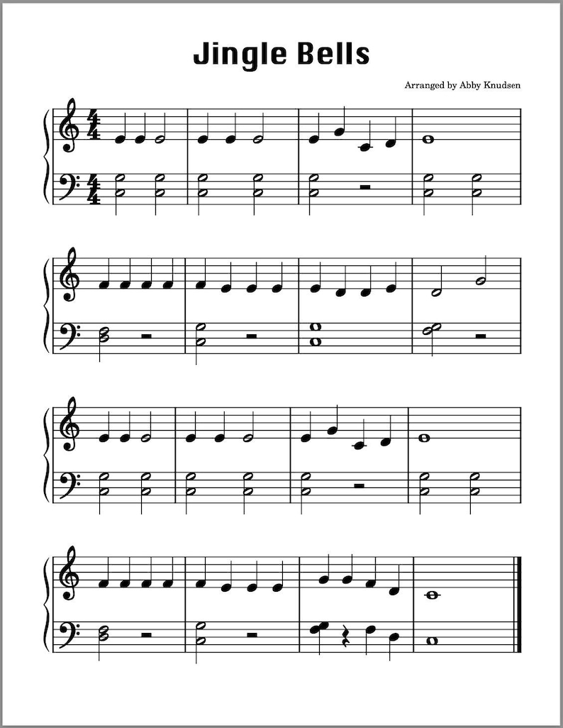 PRIMER LEVEL Jingle Bells | Easy Christmas Piano Sheet Music ...