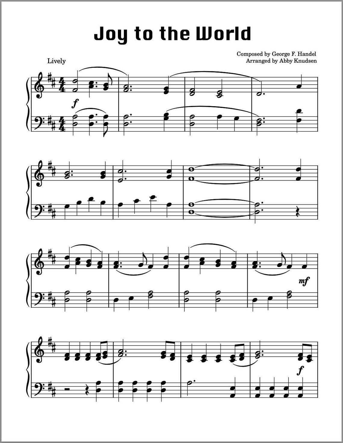 Joy to the World | Intermediate Christmas Piano Sheet Music - Printable ...