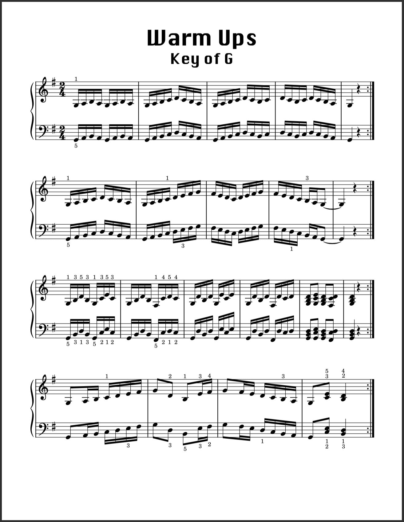 Scales and Chords Piano Warm Ups keys of C, G, D, A, and E Printable PDF - Etsy