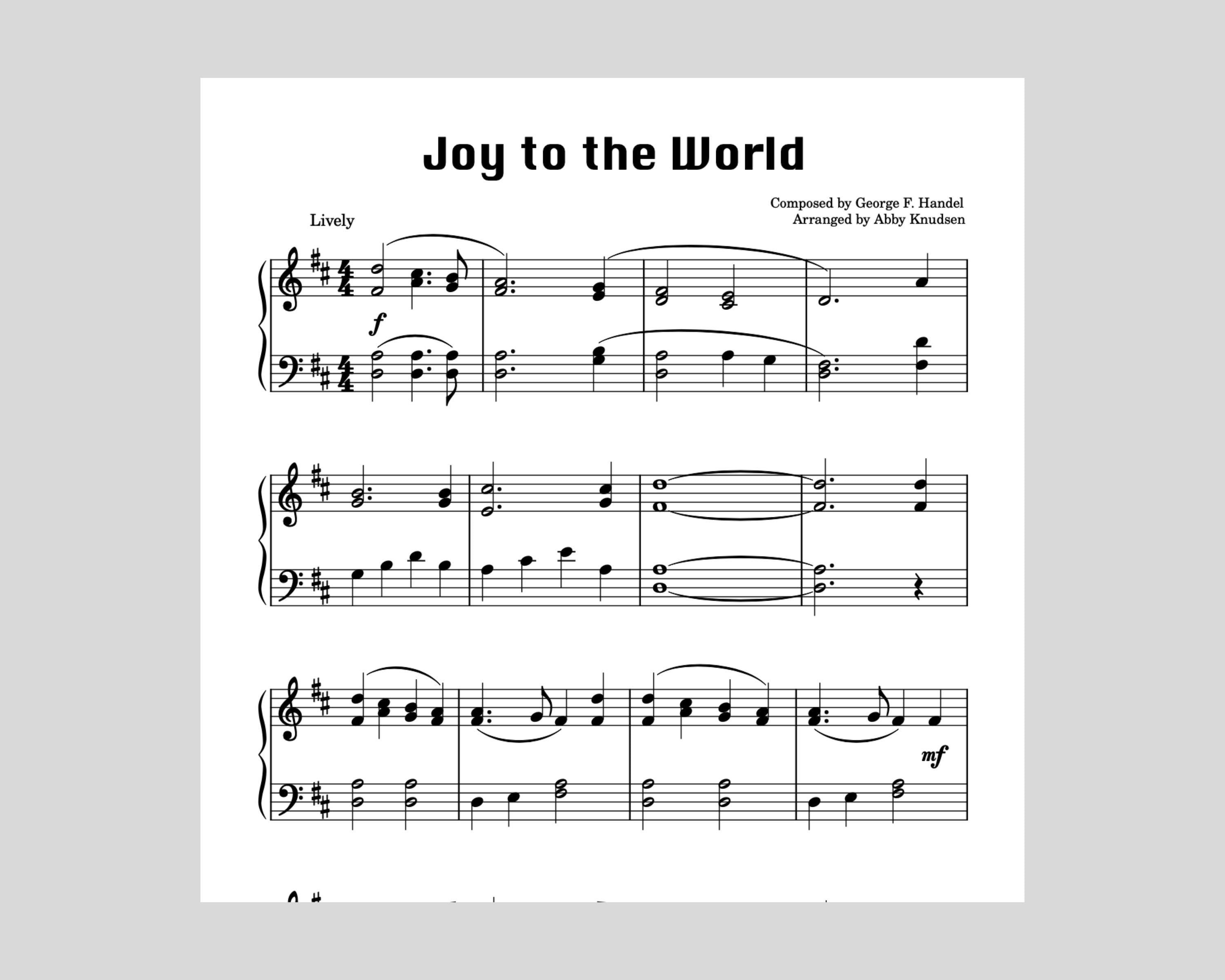 Joy to the World | Intermediate Christmas Piano Sheet Music - Printable ...