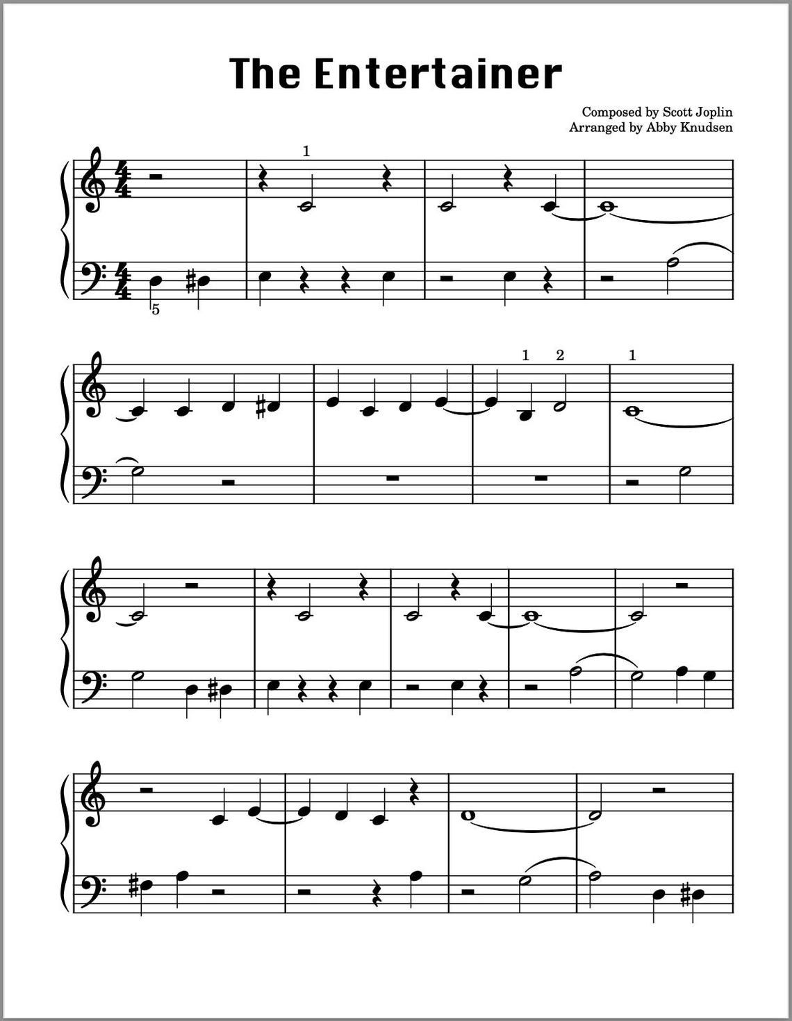 BEGINNER the Entertainer | Easy Joplin Piano Sheet Music - Printable ...
