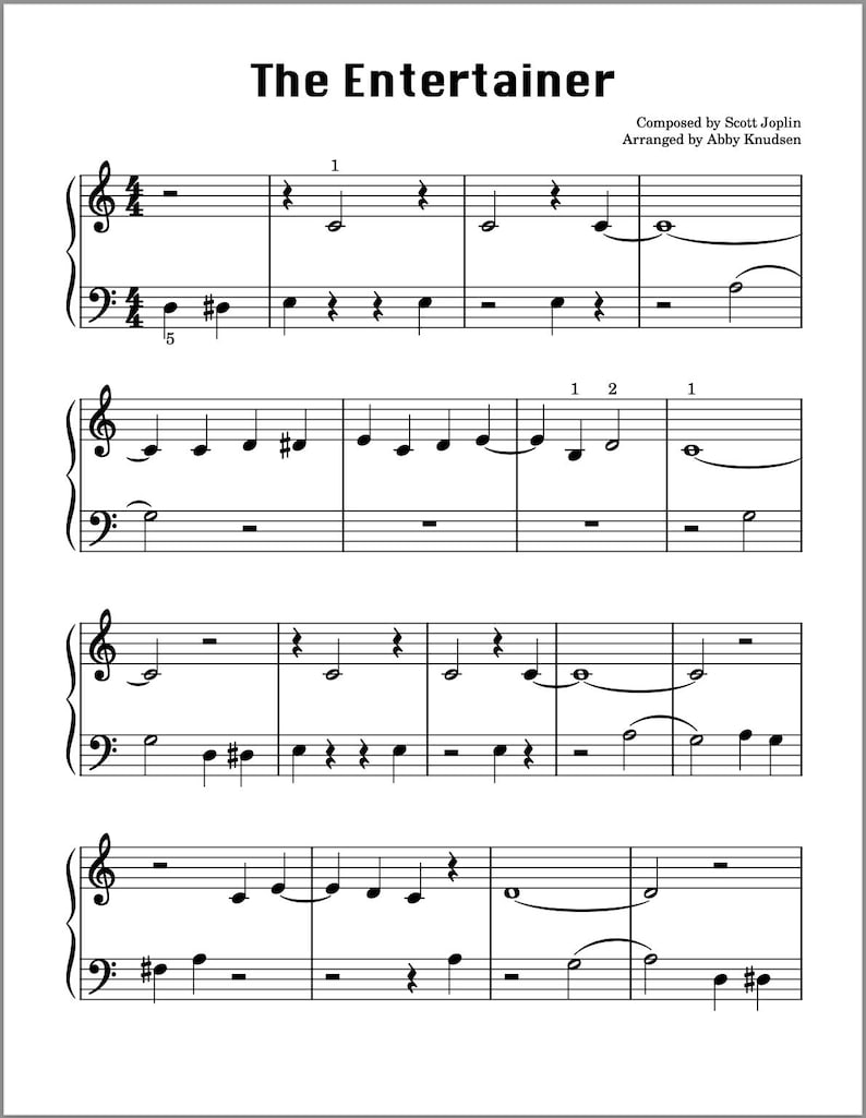 BEGINNER the Entertainer | Easy Joplin Piano Sheet Music - Printable ...