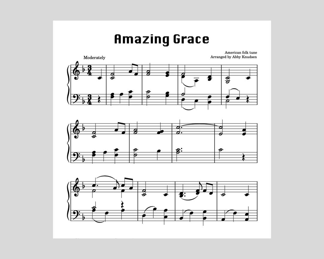 Amazing Grace | Piano Sheet Music - Digital Download - Etsy