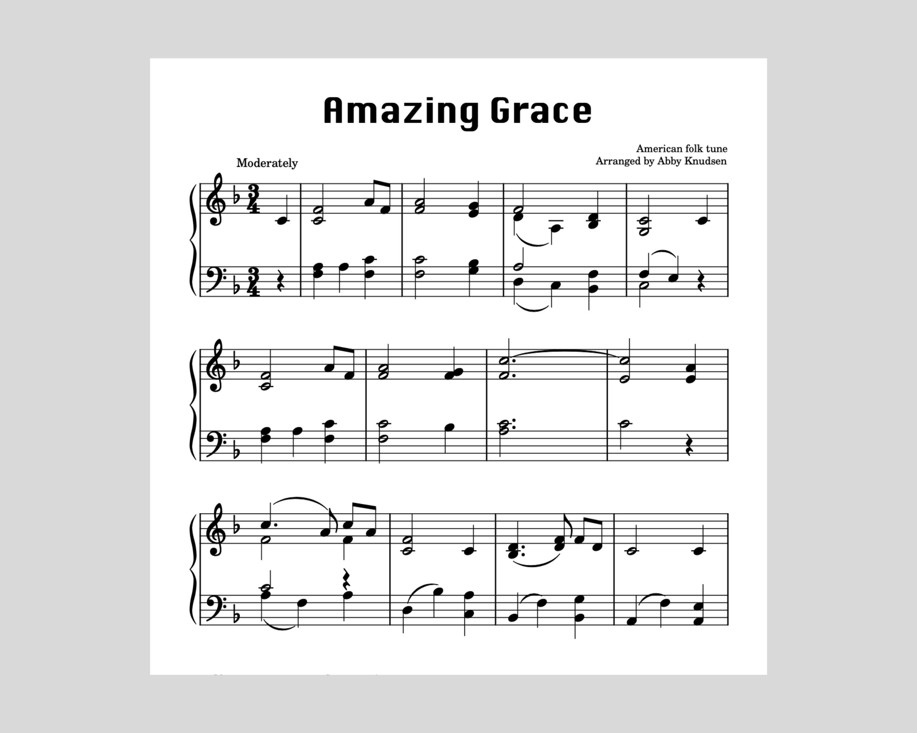 Amazing Grace | Piano Sheet Music - Digital Download - Etsy