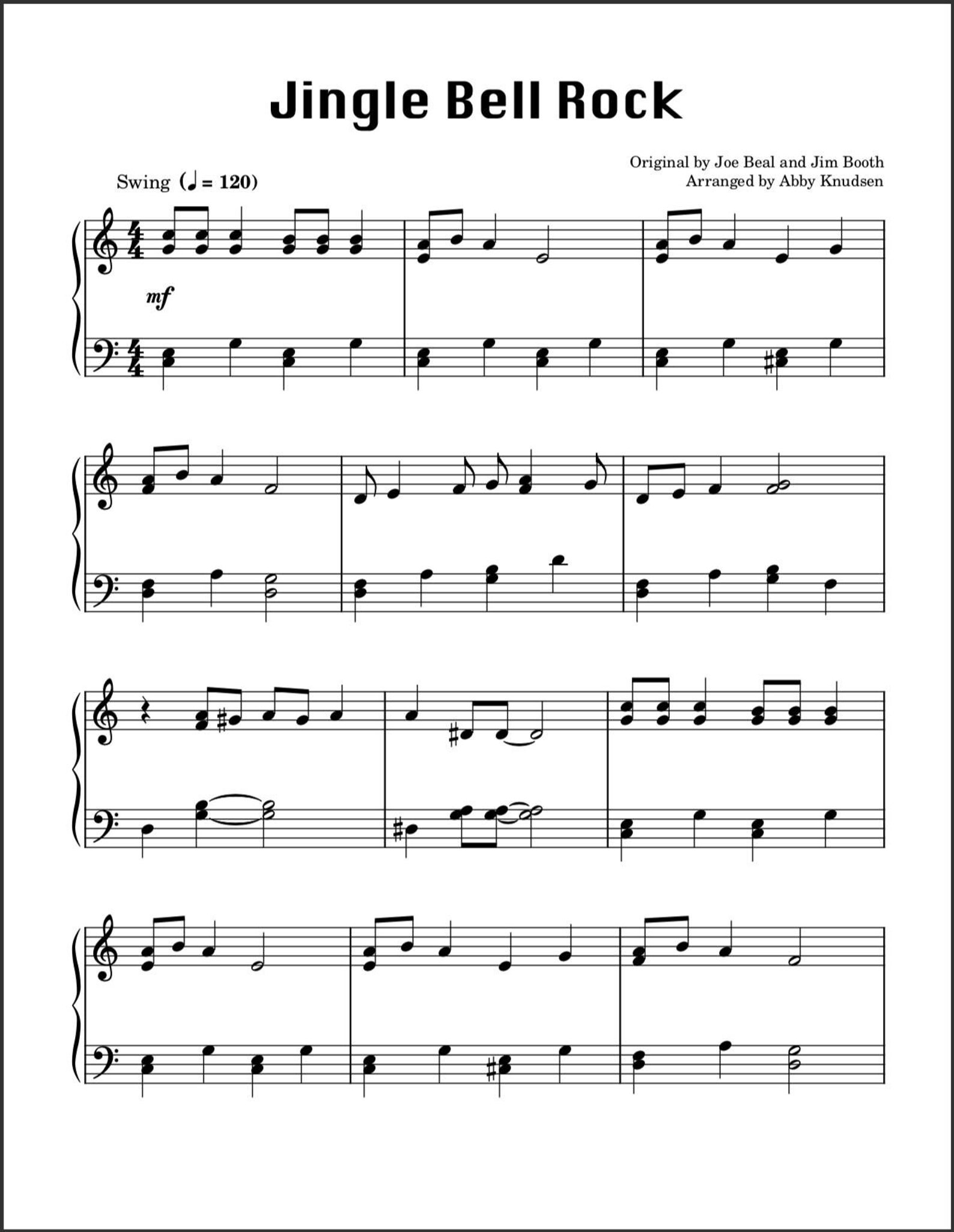 Jingle Bell Rock | Easy Piano Christmas Sheet Music - Printable PDF - Etsy