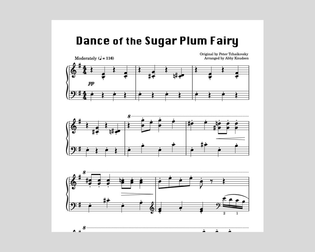 Dance of the Sugar Plum Fairy | Piano Sheet Music - Printable PDF - Etsy