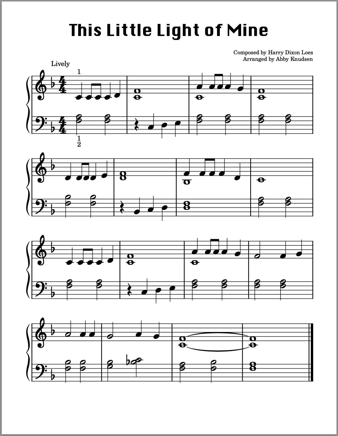 This Little Light of Mine | EASY Piano Sheet Music - Printable PDF - Etsy