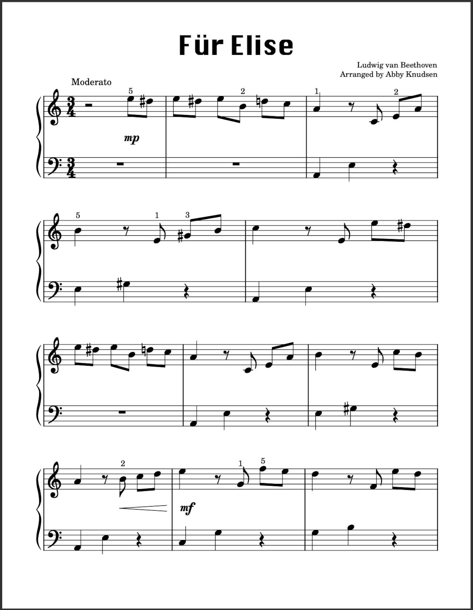 SIMPLIFIED Fur Elise | Easy Beethoven Piano Sheet Music - Printable PDF ...