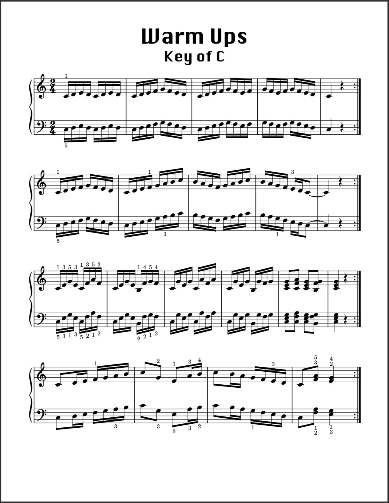 Scales and Chords Piano Warm Ups (keys of C, G, D, A, and E ...