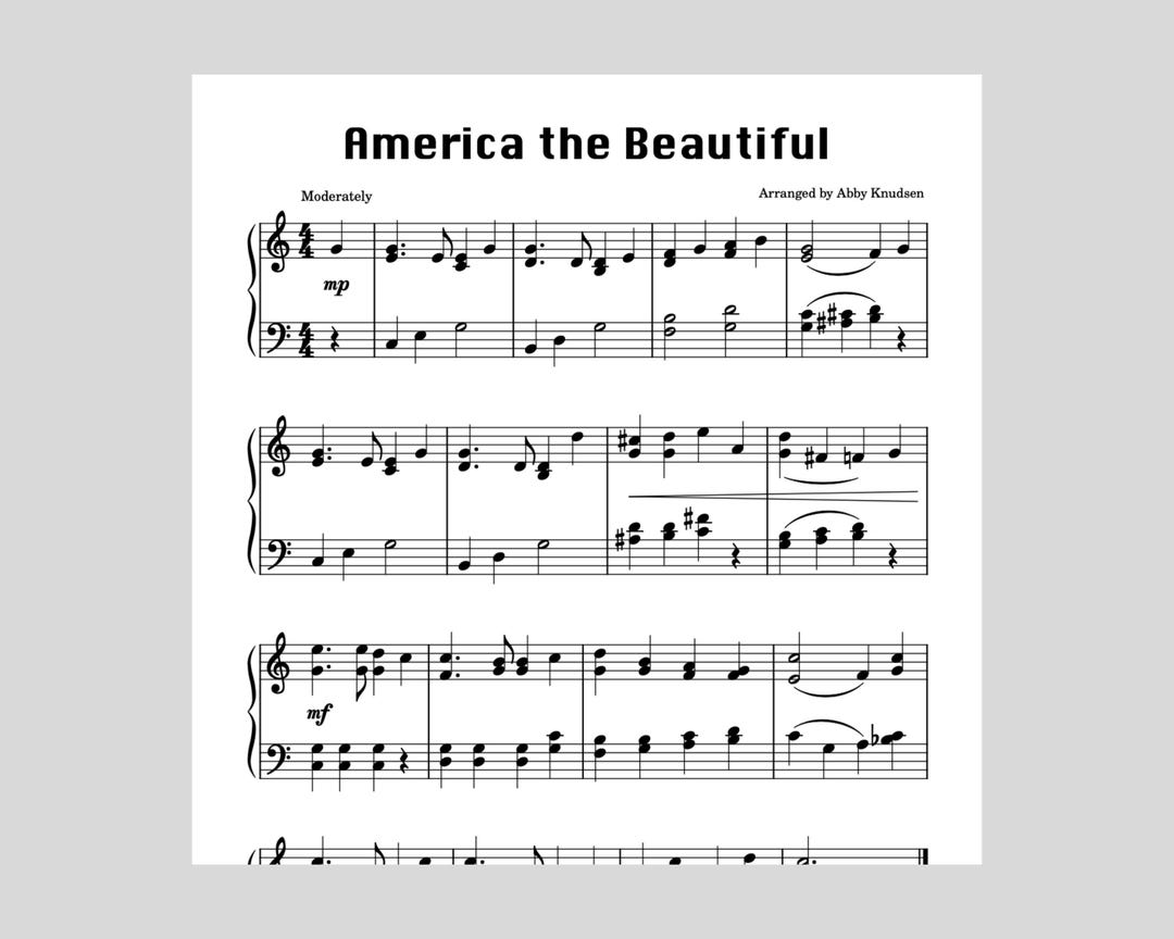 America the Beautiful | Easy Piano Sheet Music - Printable PDF - Etsy