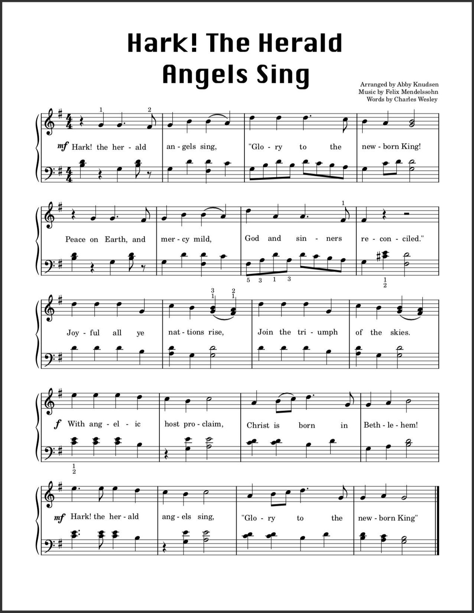 Hark! the Herald Angels Sing | Easy Christmas Piano Sheet Music ...
