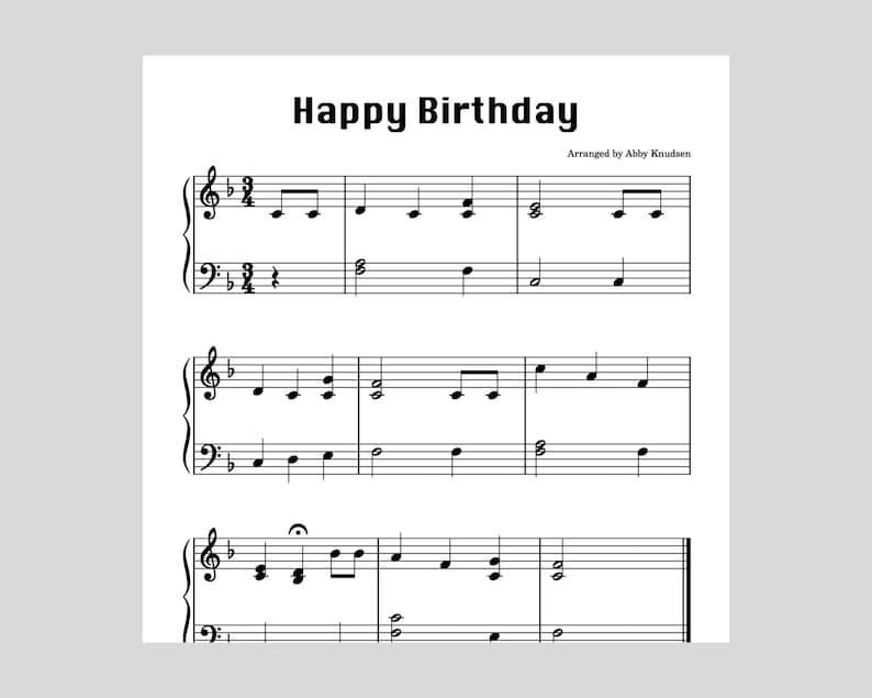 Happy Birthday | EASY Piano Sheet Music - Printable PDF - Etsy