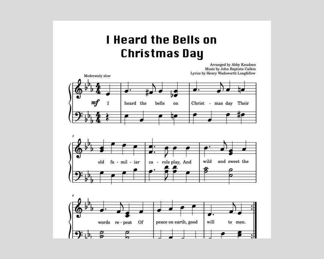 I Heard the Bells on Christmas Day | Easy Christmas Piano Sheet Music - Printable PDF - Etsy
