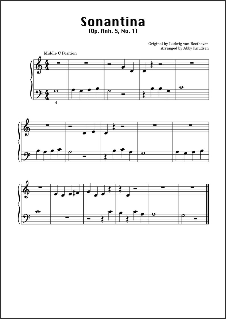 Primer Level Beethoven Set Easy Piano Sheet Music Printable PDF - Etsy