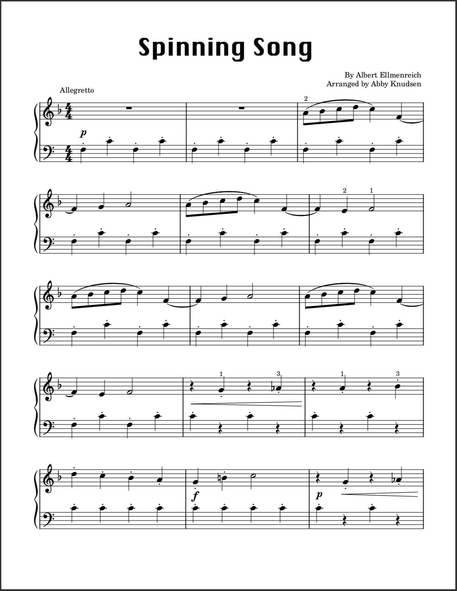 SIMPLIFIED Spinning Song | Easy Piano Sheet Music - Printable PDF - Etsy