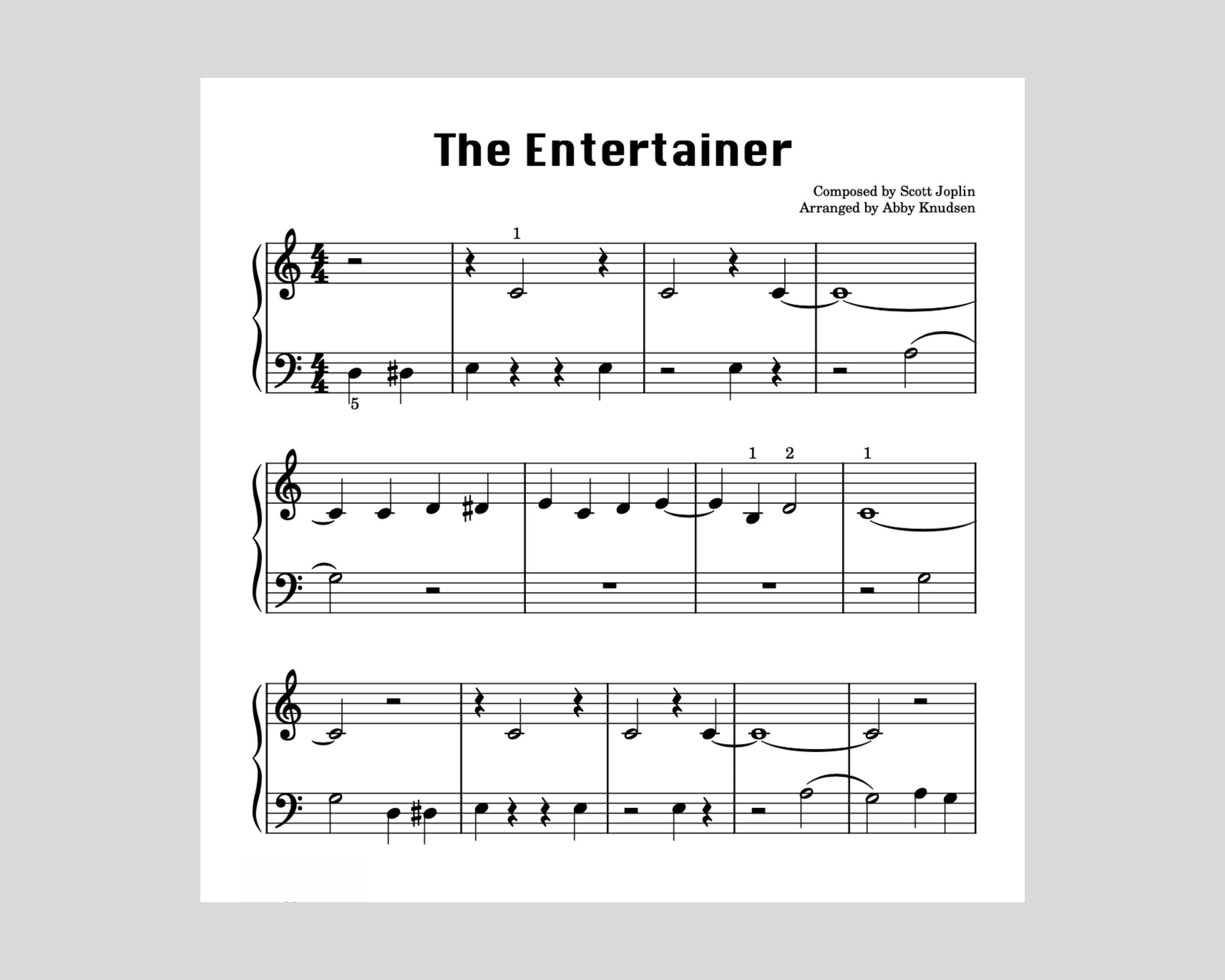 BEGINNER the Entertainer | Easy Joplin Piano Sheet Music - Printable ...
