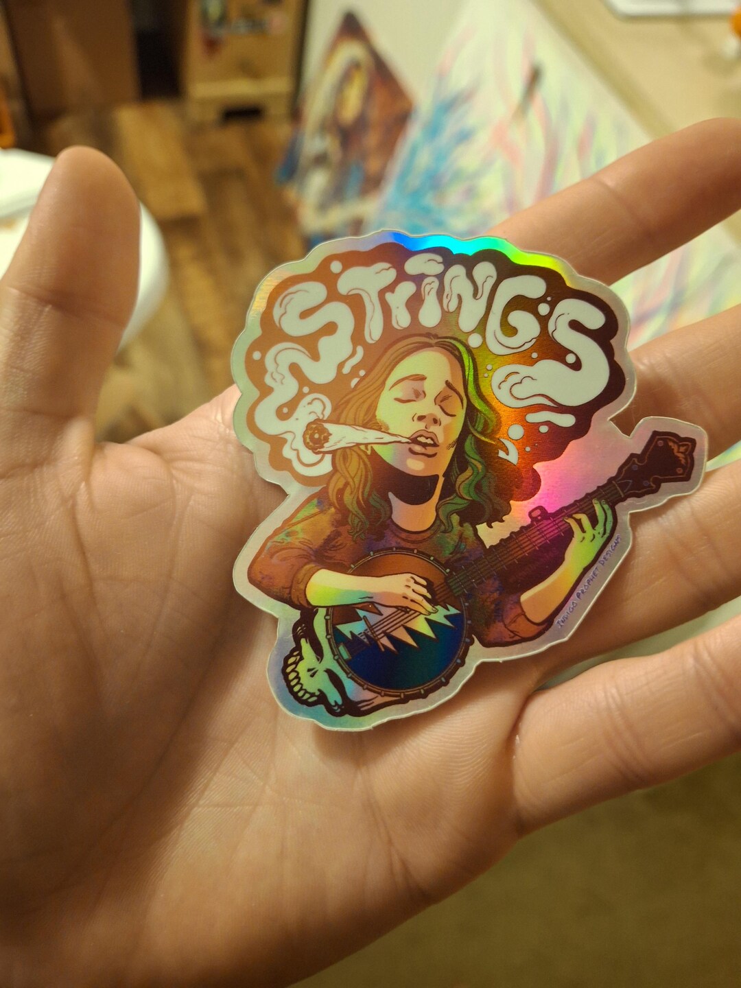 Holographic Indigo Billy Strings Sticker - Etsy