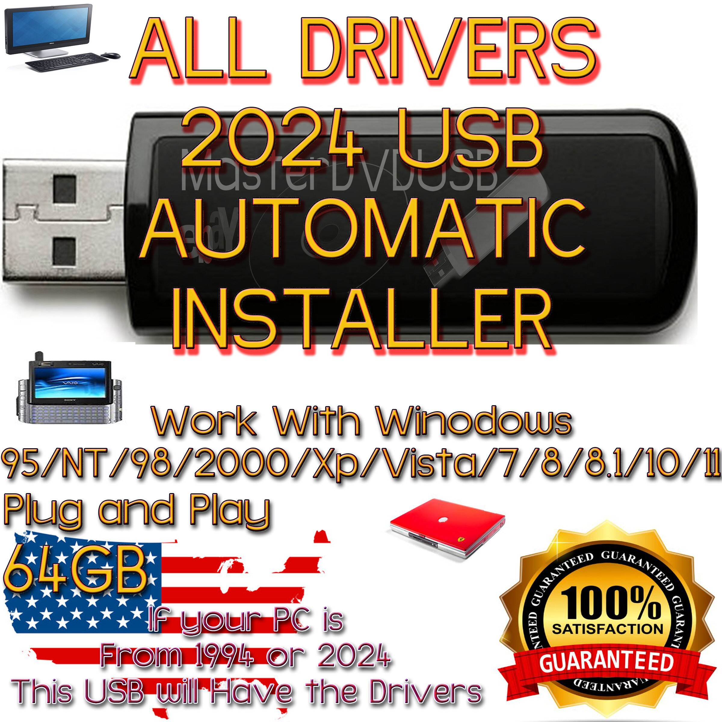 Ultimate Driver Solution - 64GB USB All Windows Nt/95/98/2000/xp/7/8/10 ...