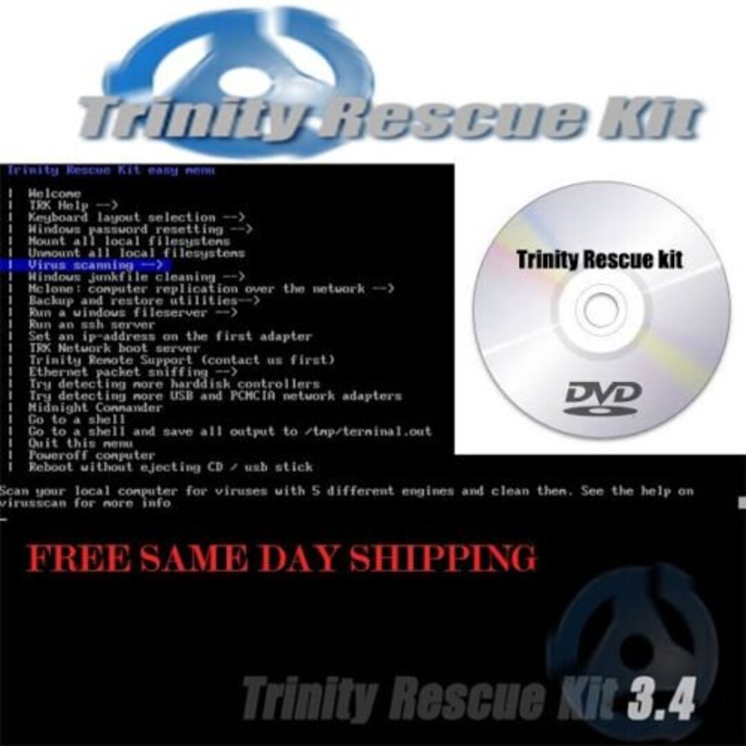 Trinity Rescue Kit Boot CD 3.4 Windows Password Reset, 5 Virus Scanners, - Etsy