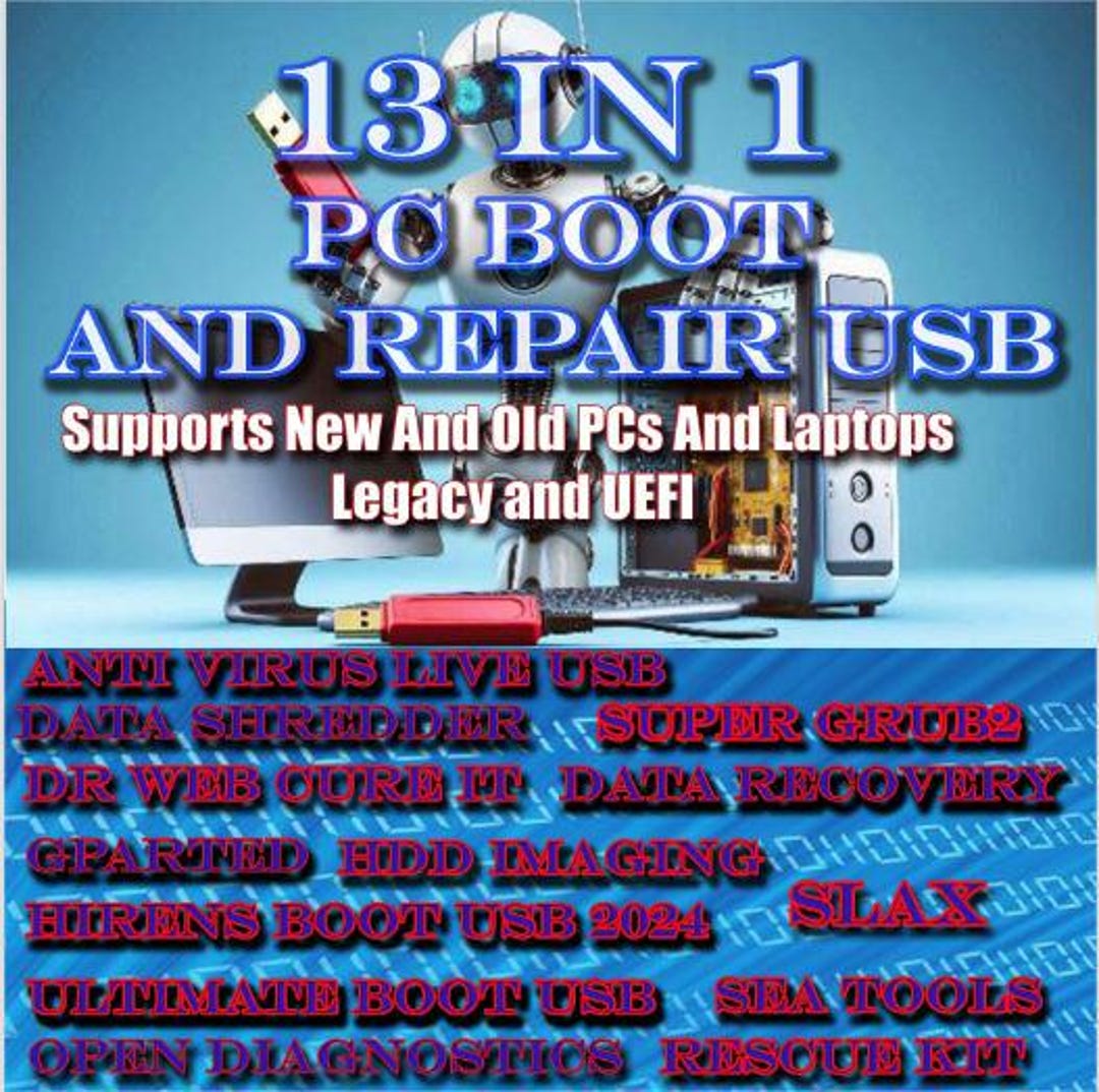 13-in-1 Boot & Repair USB Drive | Multiboot 13 Boot Options | UEFI/BIOS | Metal - Etsy