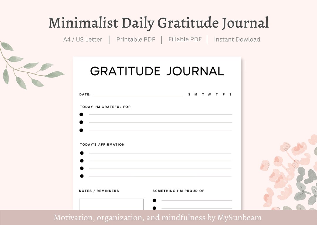 Daily Minimalist Gratitude Journal | Gratitude Planner | Printable ...