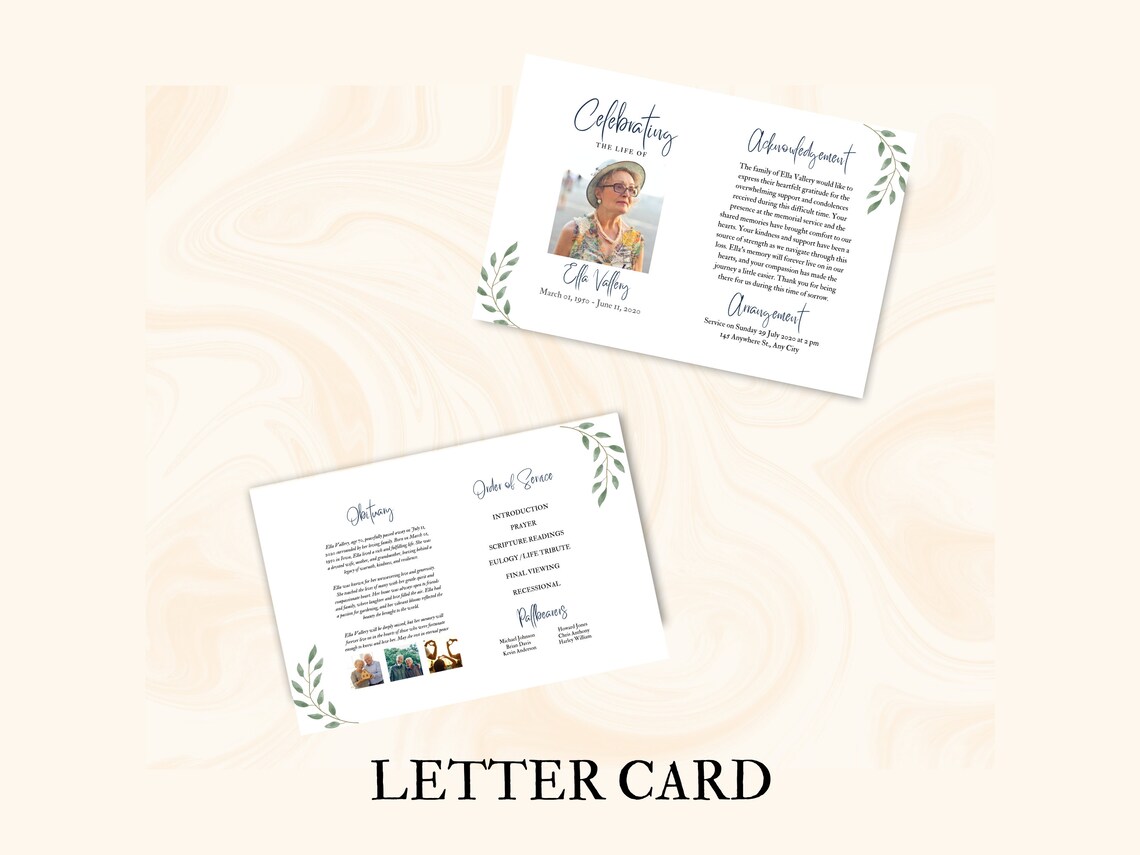 Editable Funeral Greenery Leaf Program Template Celebrating the Life of ...