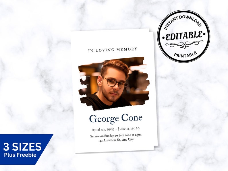 Editable Man Funeral Program Template, Printable Funeral Obituary ...