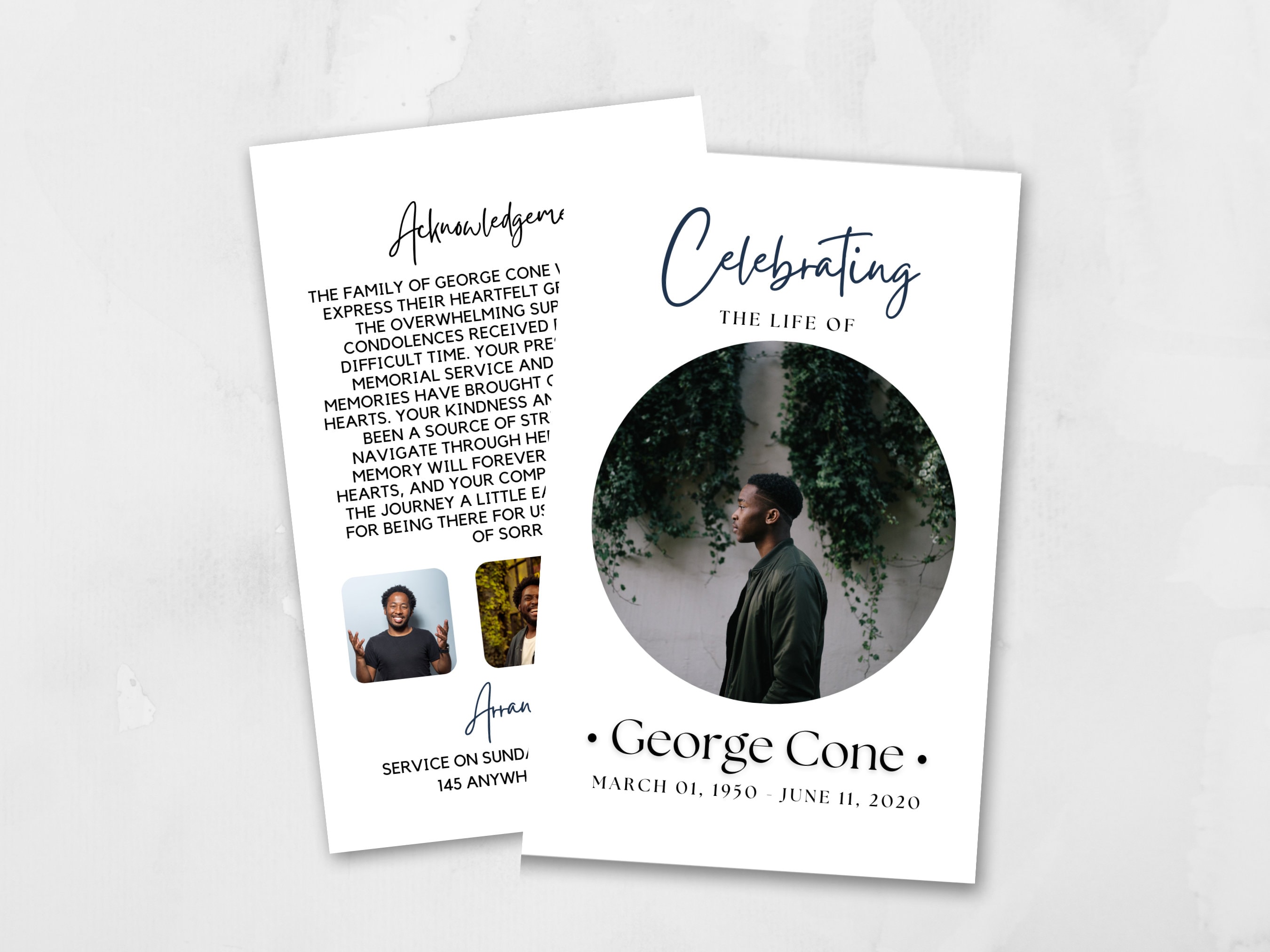 Editable Canva Funeral Program Template for Man Celebrating the Life ...