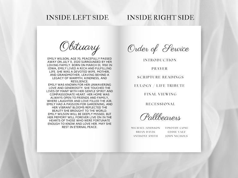 In Loving Memory Funeral Program Template Editable Celebrating the Life ...