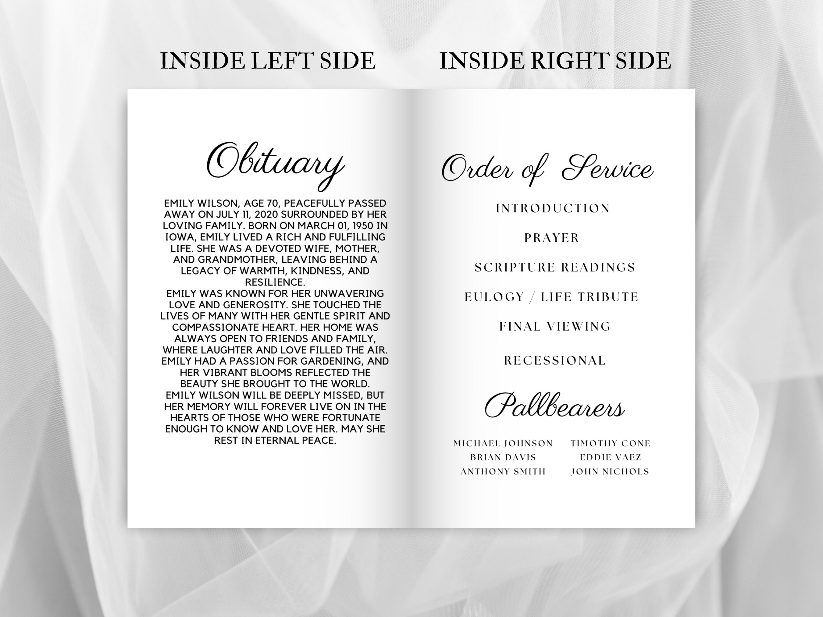 In Loving Memory Funeral Program Template Editable Celebrating the Life of Funeral Program ...