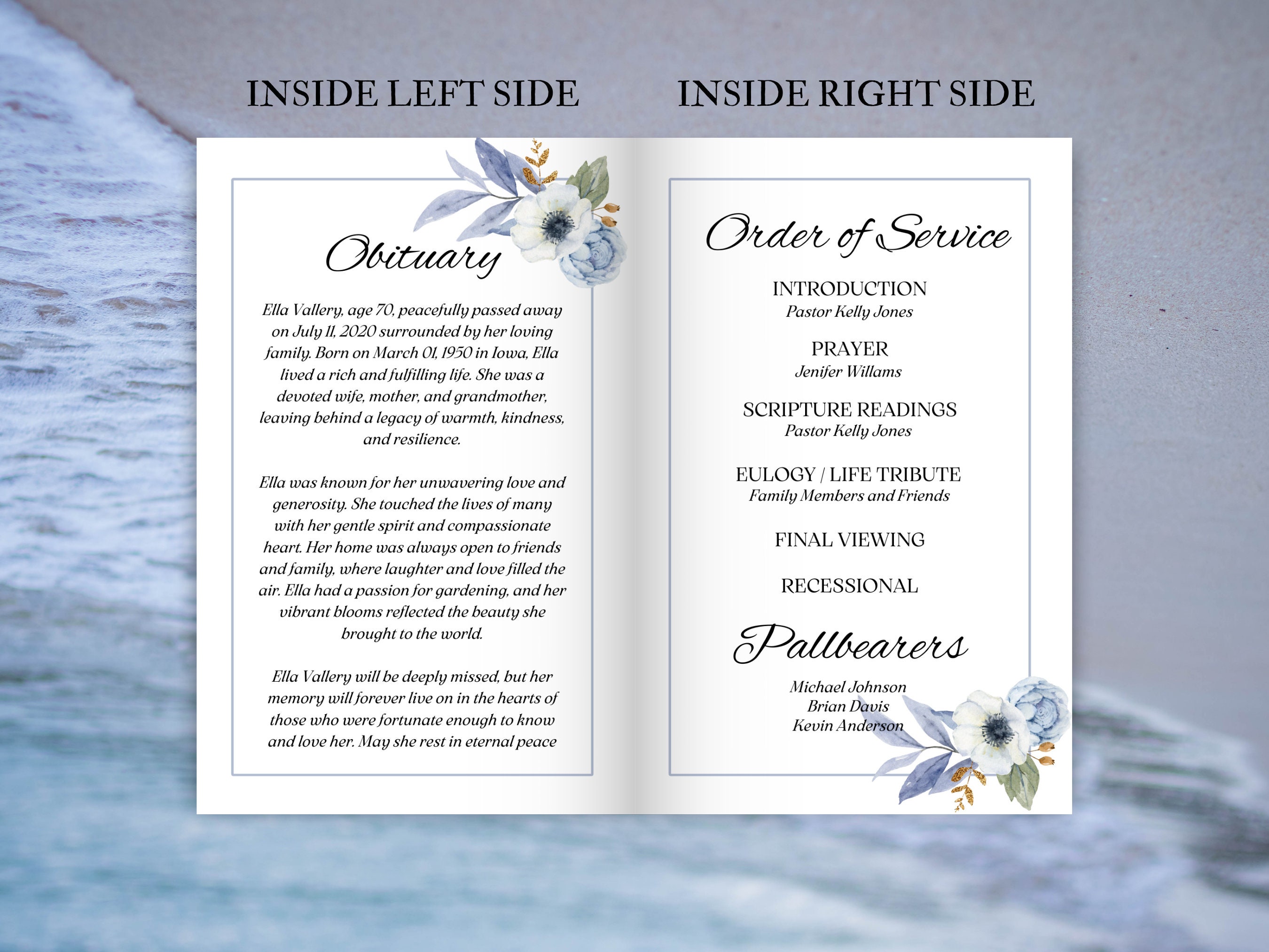 Blue Floral Editable Funeral Template, Funeral Program in Loving Memory ...