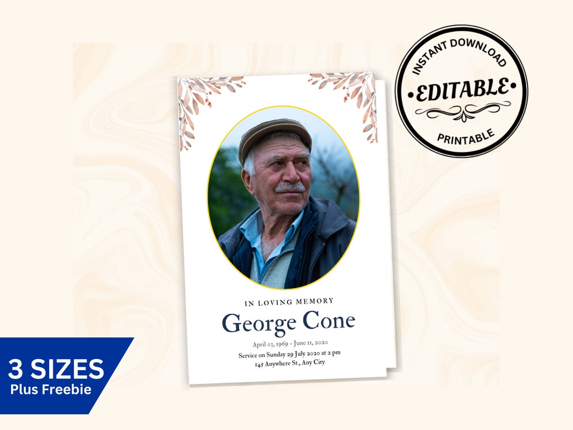 Editable Man Funeral Program Template, Printable Funeral Obituary ...