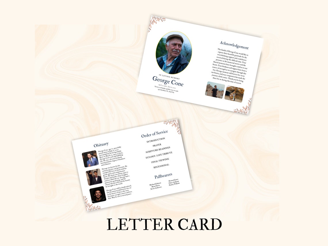 Editable Man Funeral Program Template, Printable Funeral Obituary ...