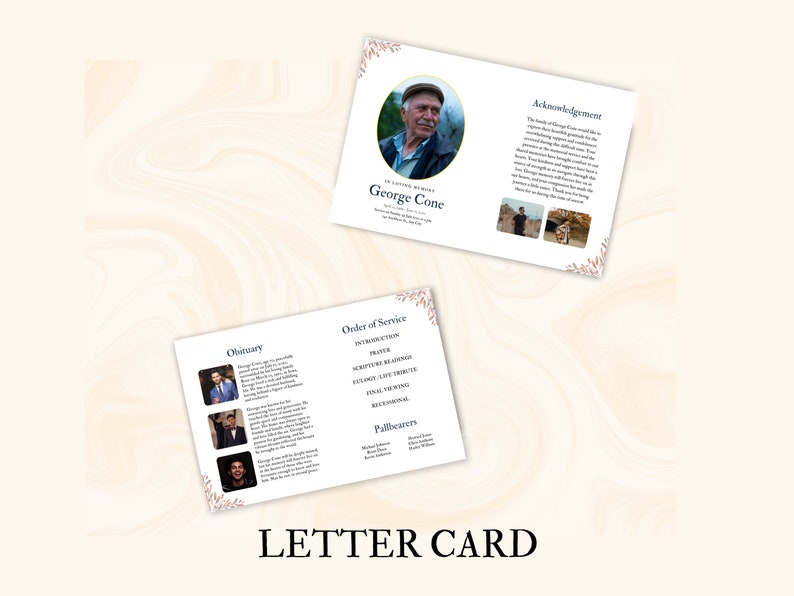 Editable Man Funeral Program Template, Printable Funeral Obituary ...