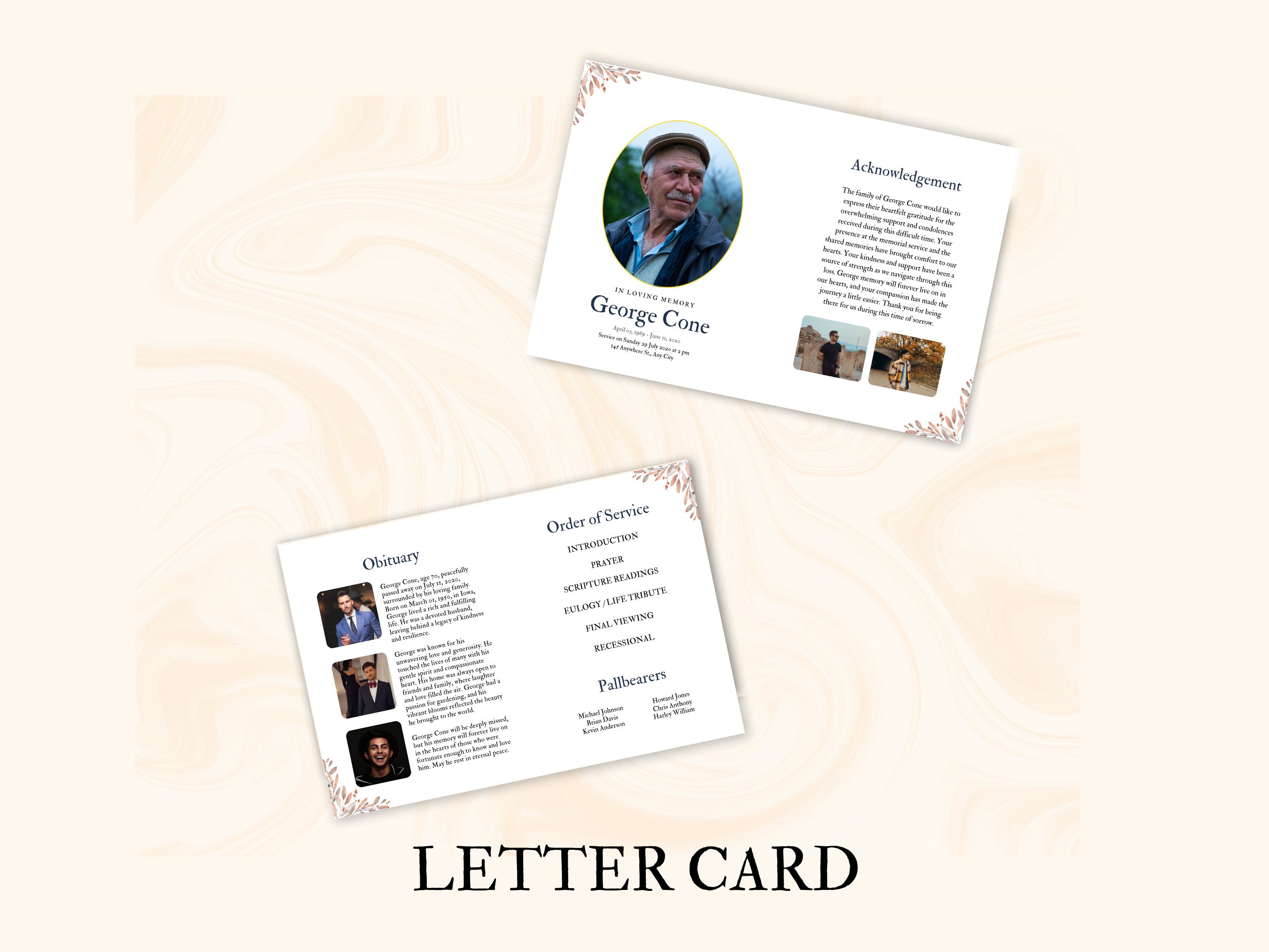 Editable Man Funeral Program Template, Printable Funeral Obituary ...