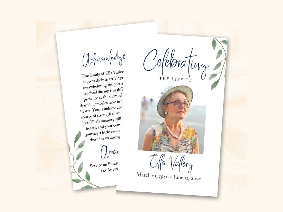 Editable Funeral Greenery Leaf Program Template Celebrating the Life of ...