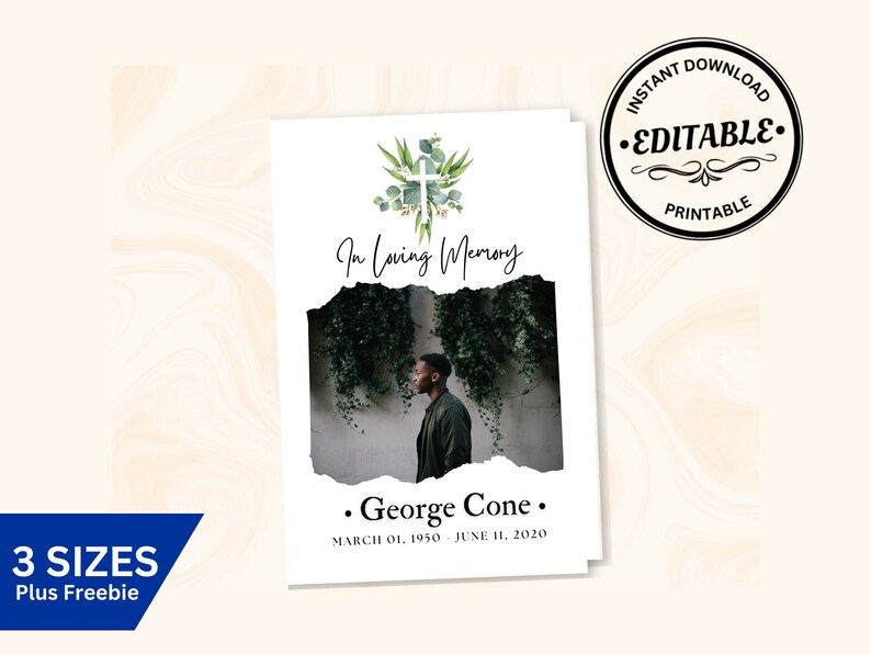 Funeral Catholic Greenery Cross Editable in Loving Memory Program ...