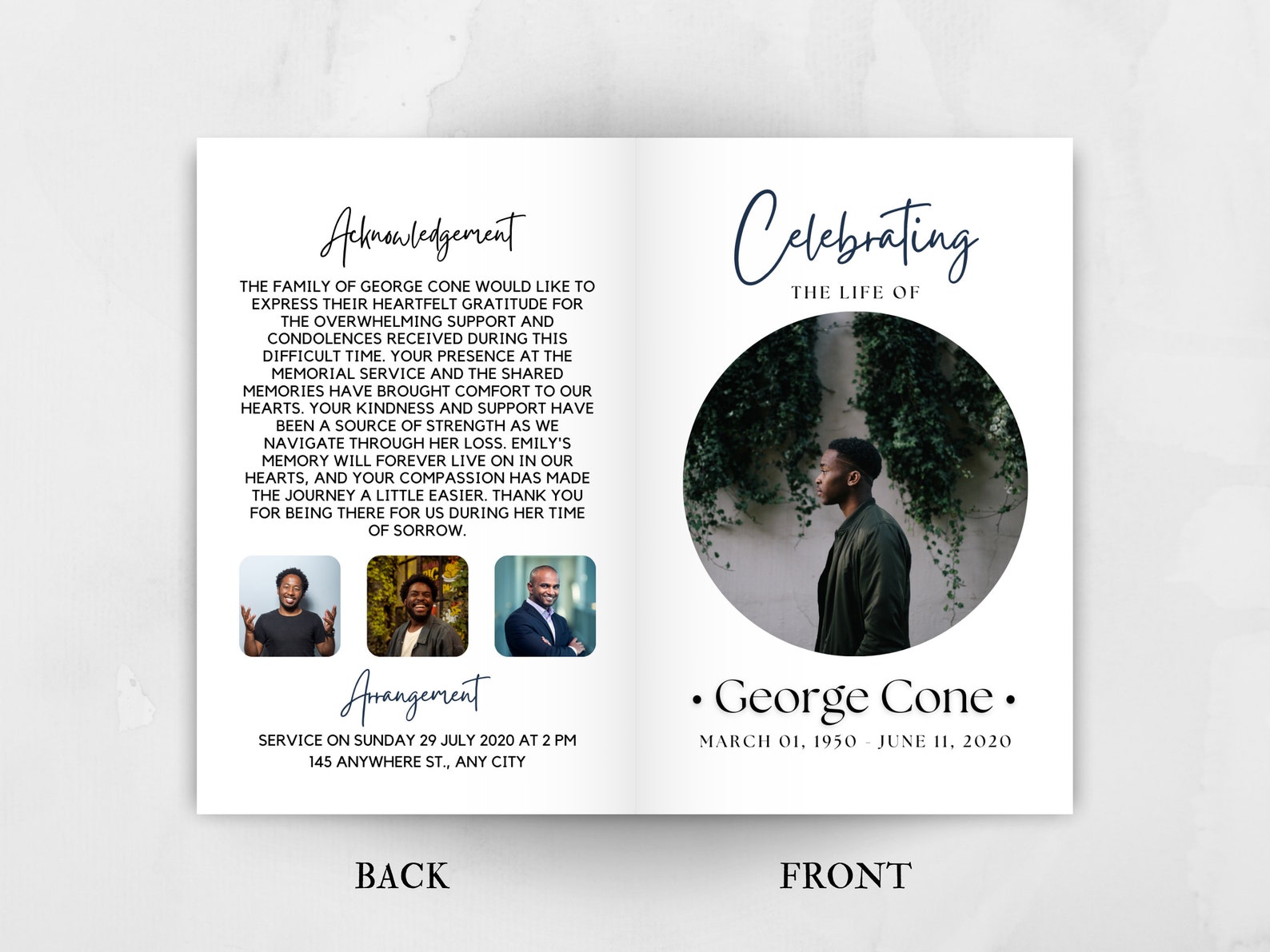 Editable Canva Funeral Program Template for Man | Celebrating the Life ...
