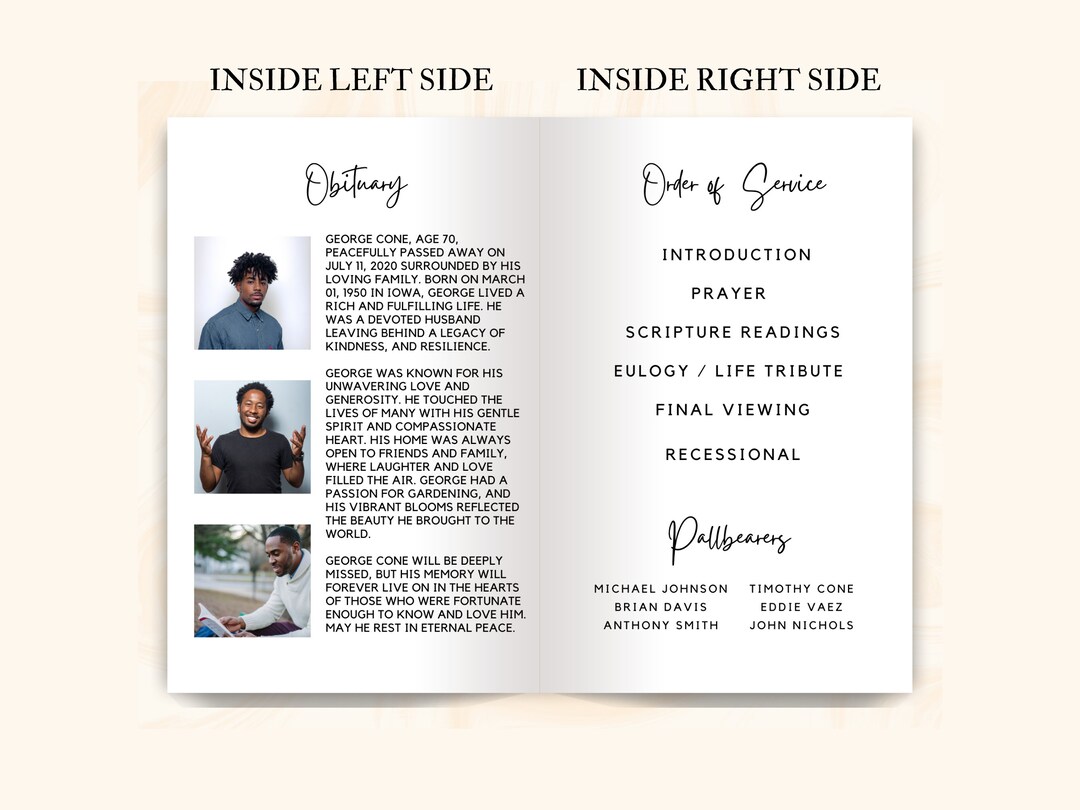 Catholic Editable Funeral Program Template for Man, Greenery in Loving ...